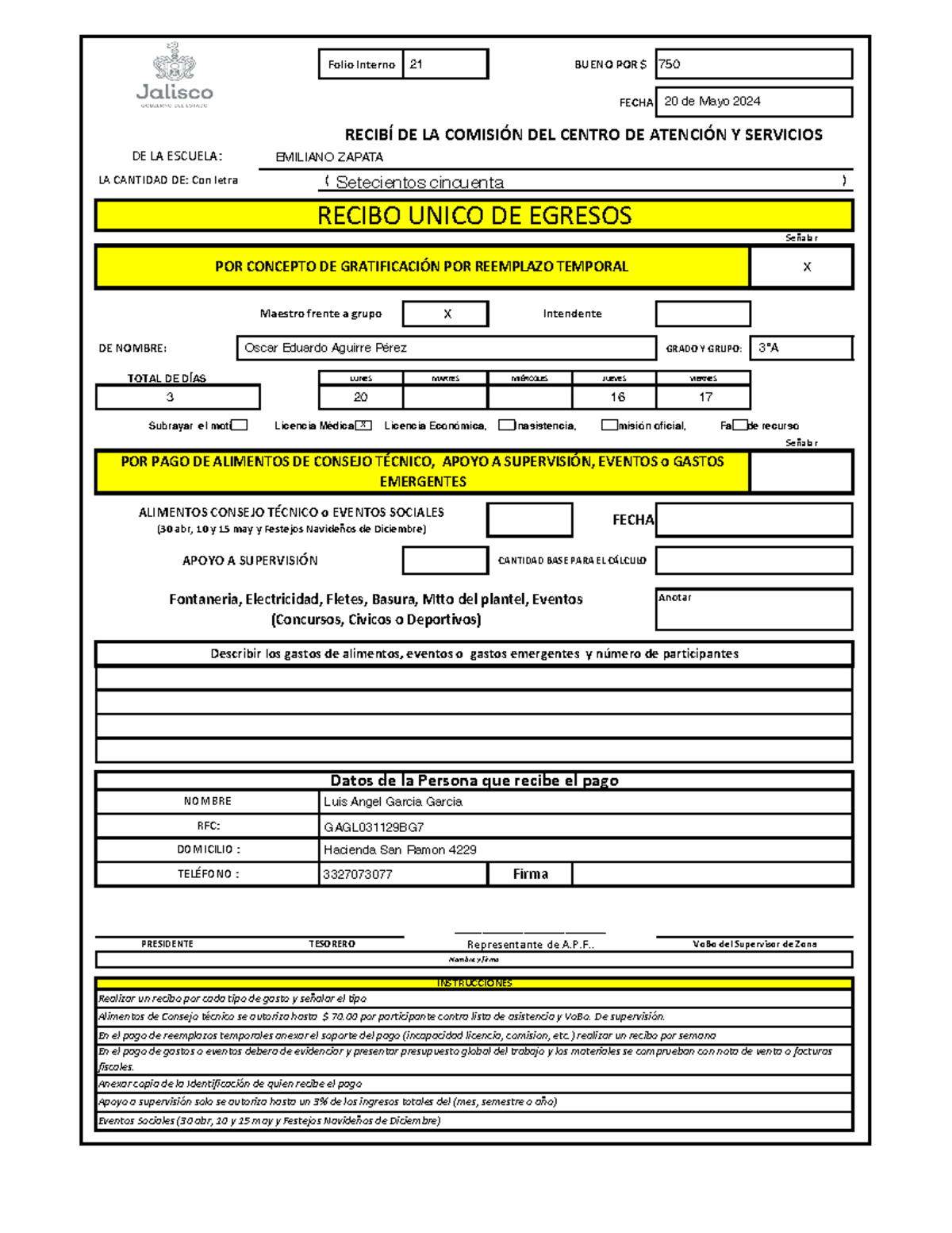 CAS Formato Egresos 2023 2024 - Folio Interno BUENO POR $ FECHA LA ...