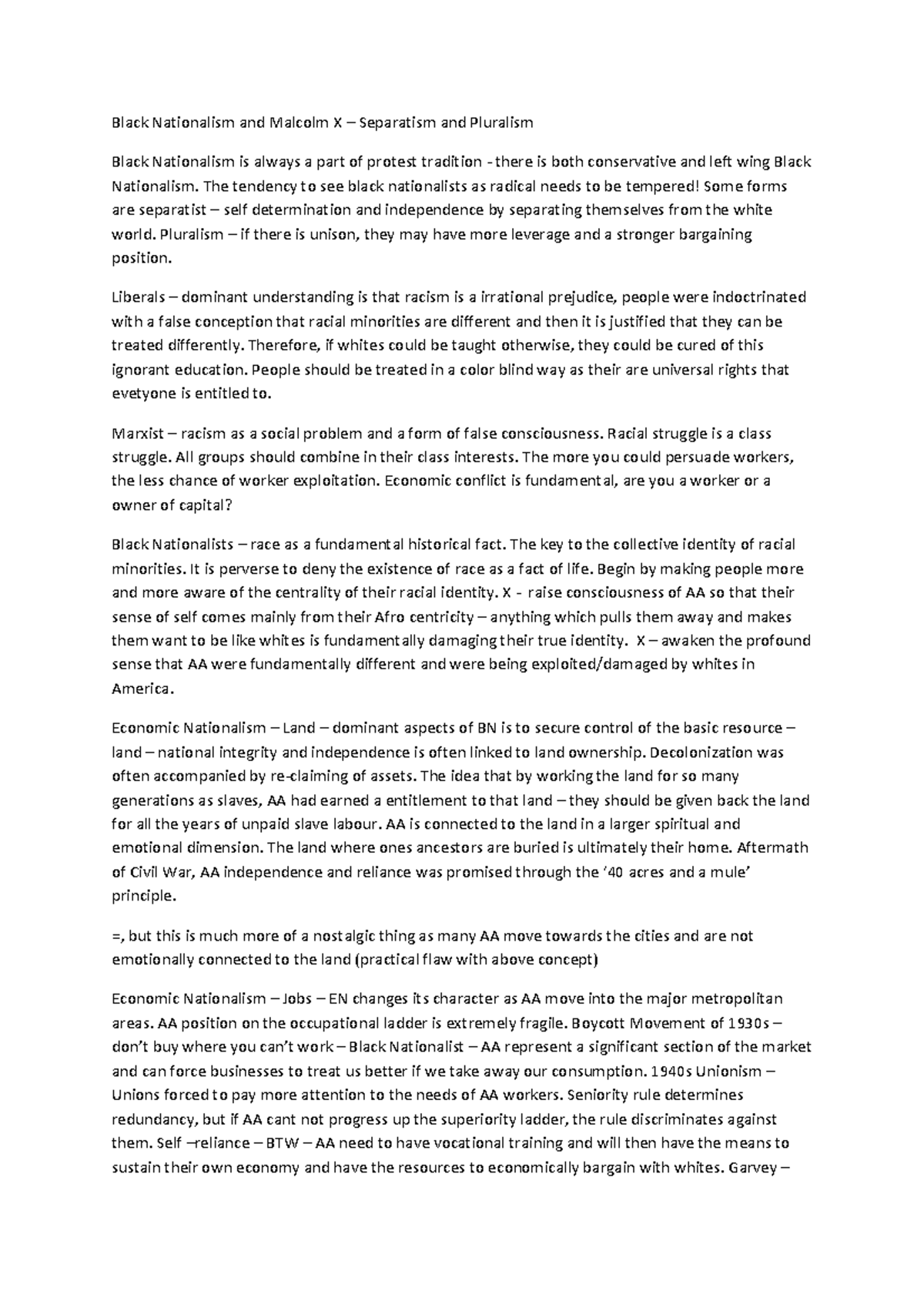 Lecture notes, "Black Nationalism and Malcolm X " - Black Nationalism ...
