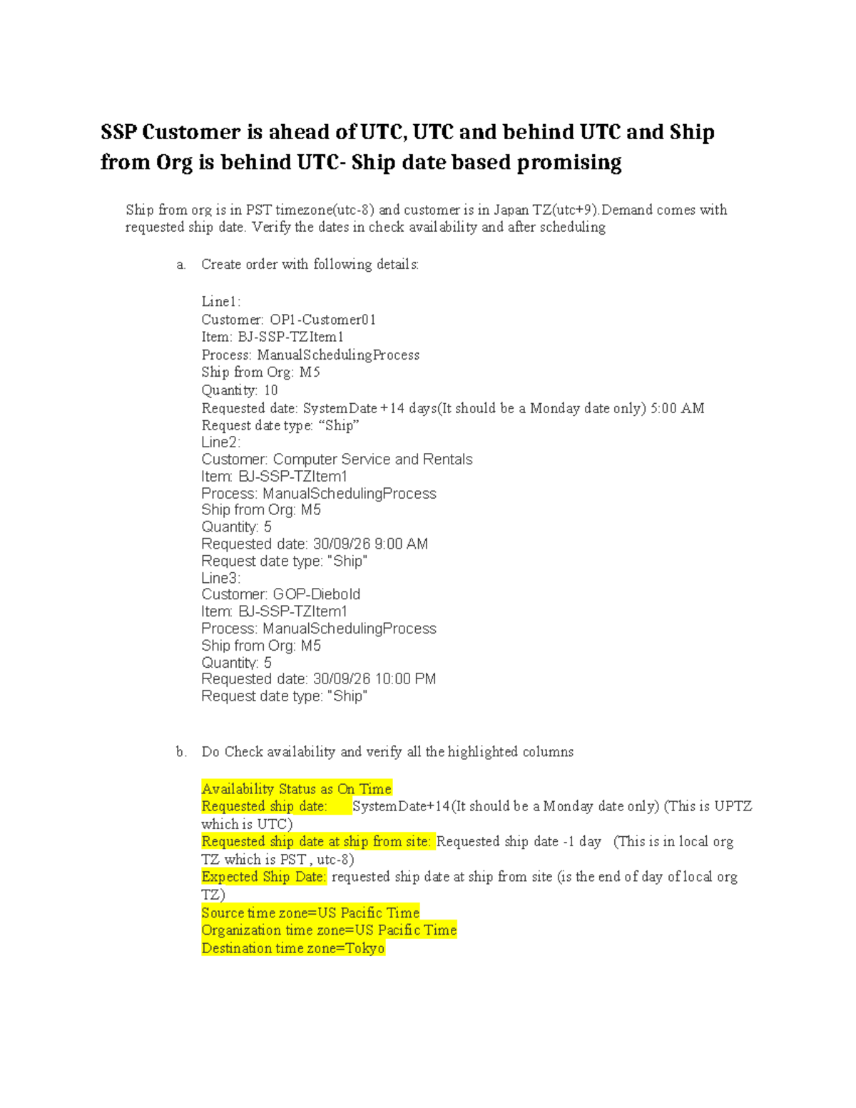 SSP automation flows for Timezone test cases R2 - SSP Customer is ahead ...