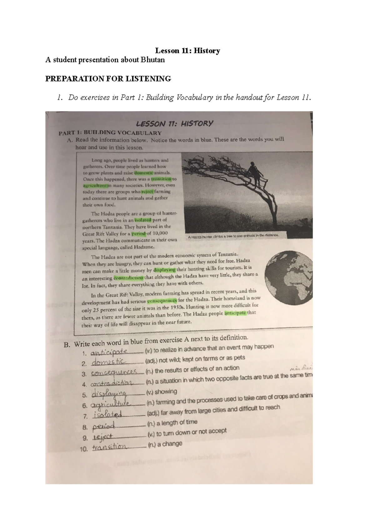Lesson 11 Preparation L5 History: A student presentation about Bhutan ...
