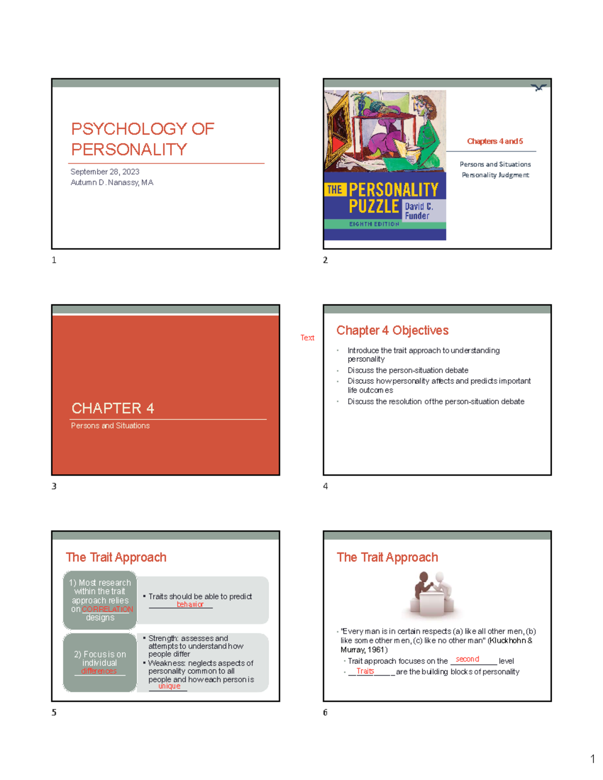 9-28-2023 Chapters 4 & 5- Persons and Situations and Personality ...