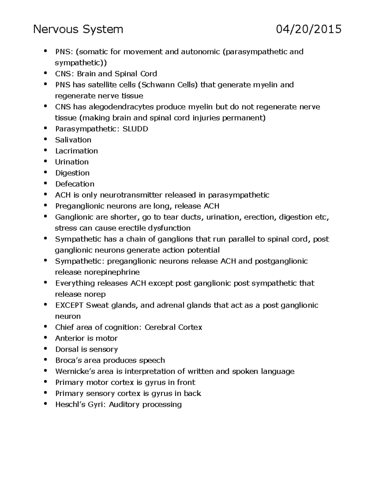 Nervous System - Studocu