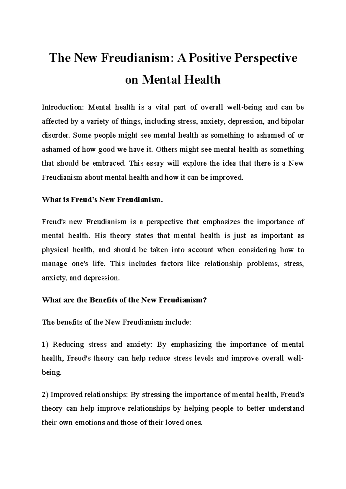 The New Freudianism, A Positive Perspective on Mental Health - The New ...