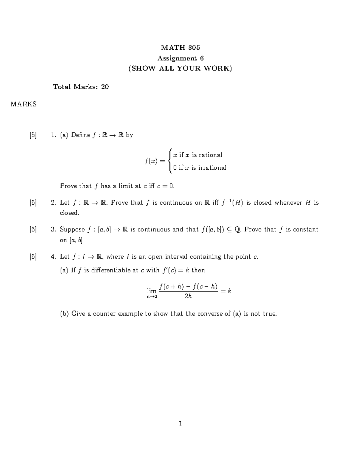 305assignment 6 sol - Assignment of math 305 at university of Regina on introductory mathematic ...