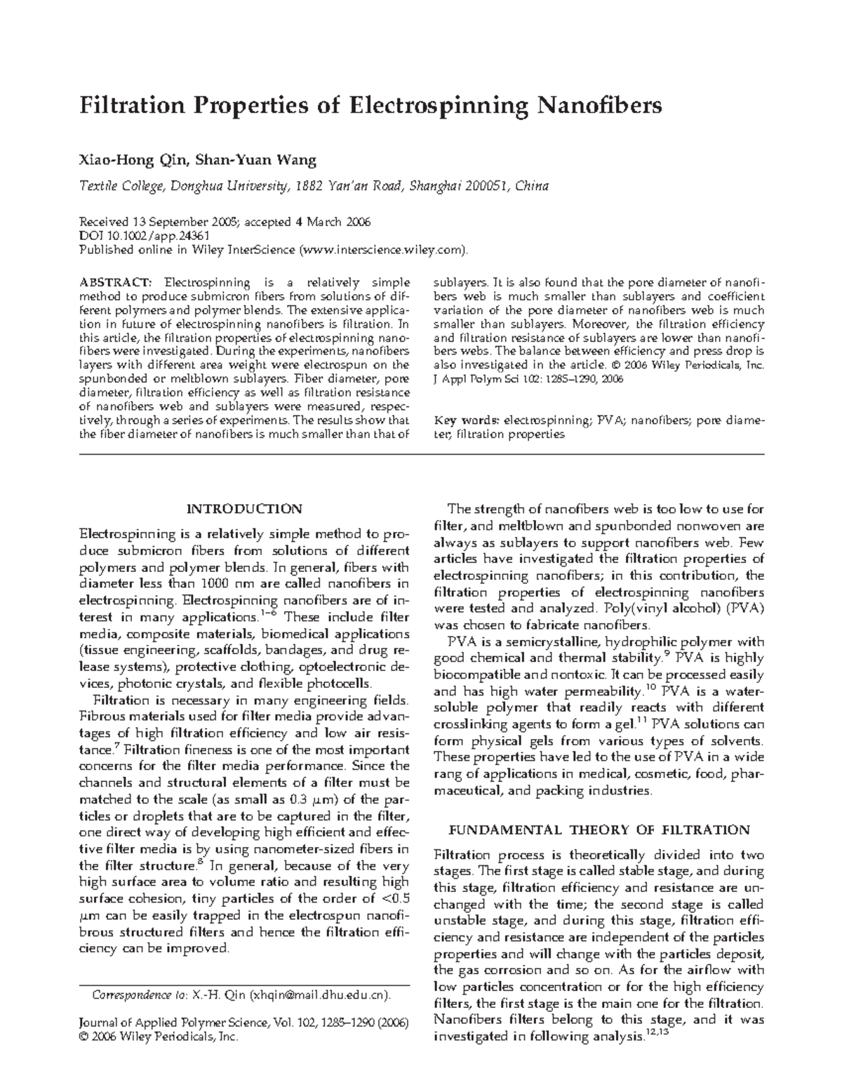Filtration Properties Nanofibers - Filtration Properties of Electrospinning Nanofibers Xiao-Hong ...