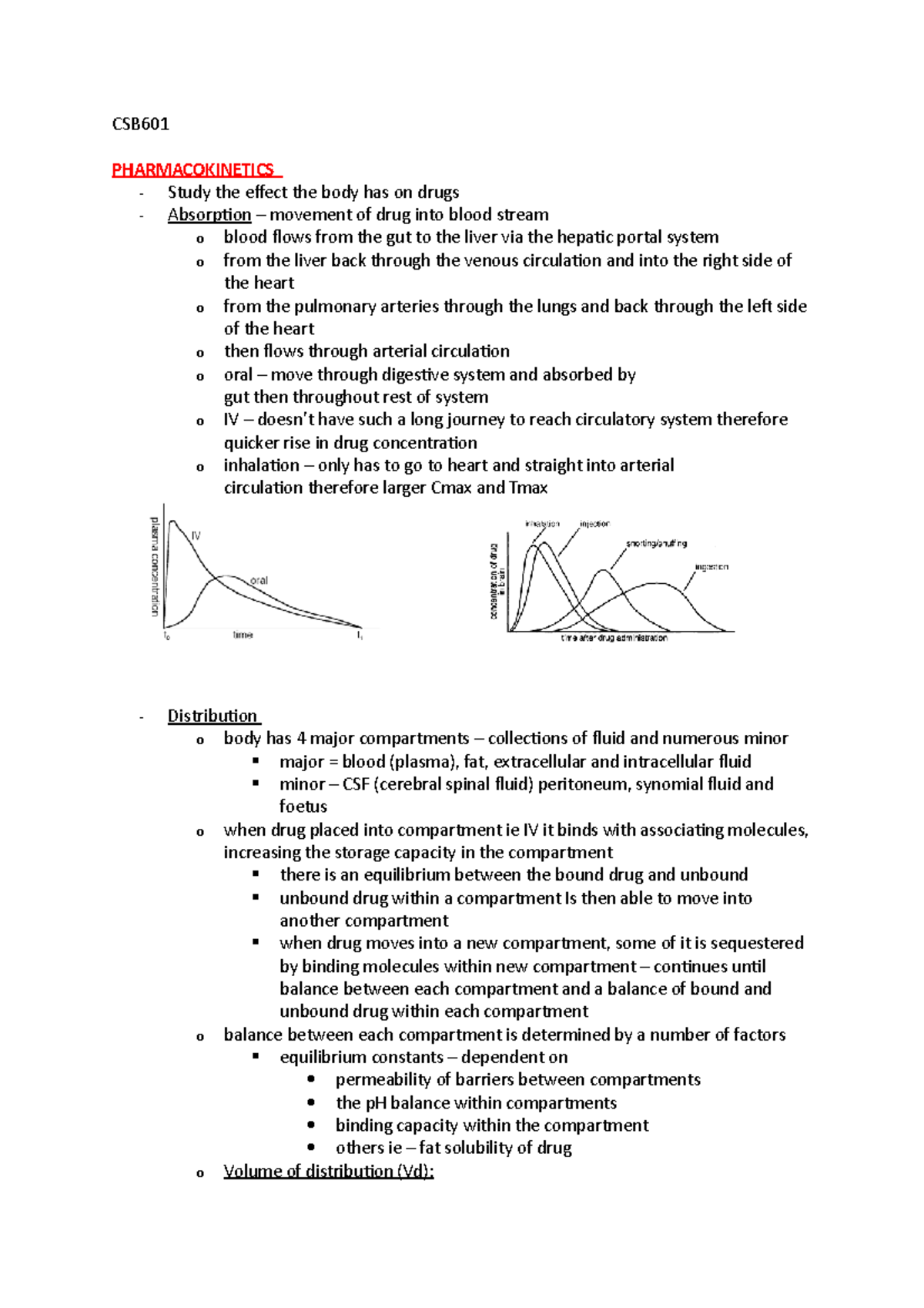 DRUG- Study-CSB601 - Lecture notes 1-13 - CSB601 PHARMACOKINETICS Study ...