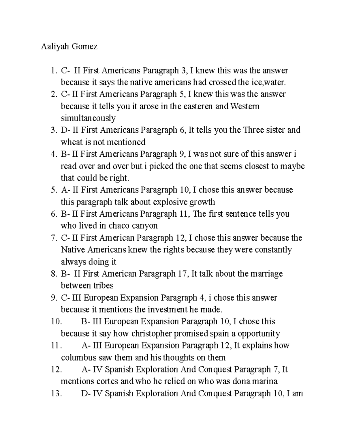 Chapter 1 Questions - Aaliyah Gomez C- II First Americans Paragraph 3 ...