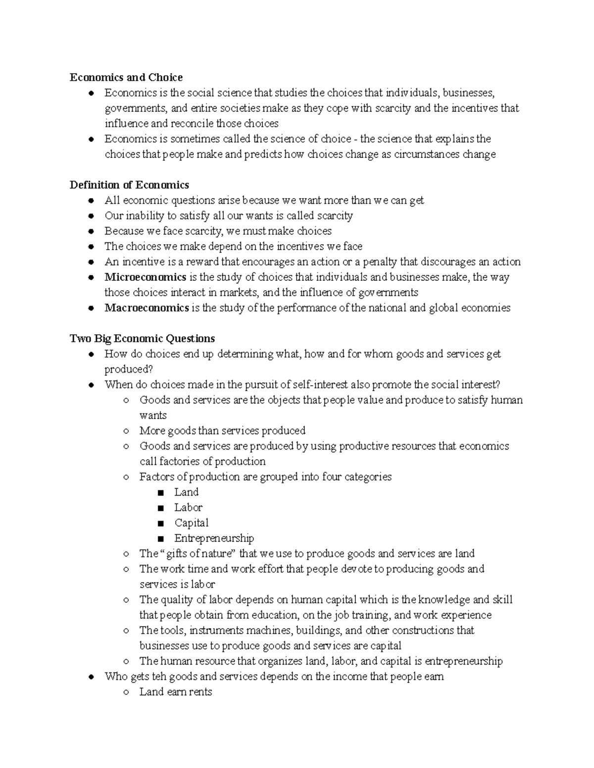 Notes - Economics and Choice Economics is the social science that ...