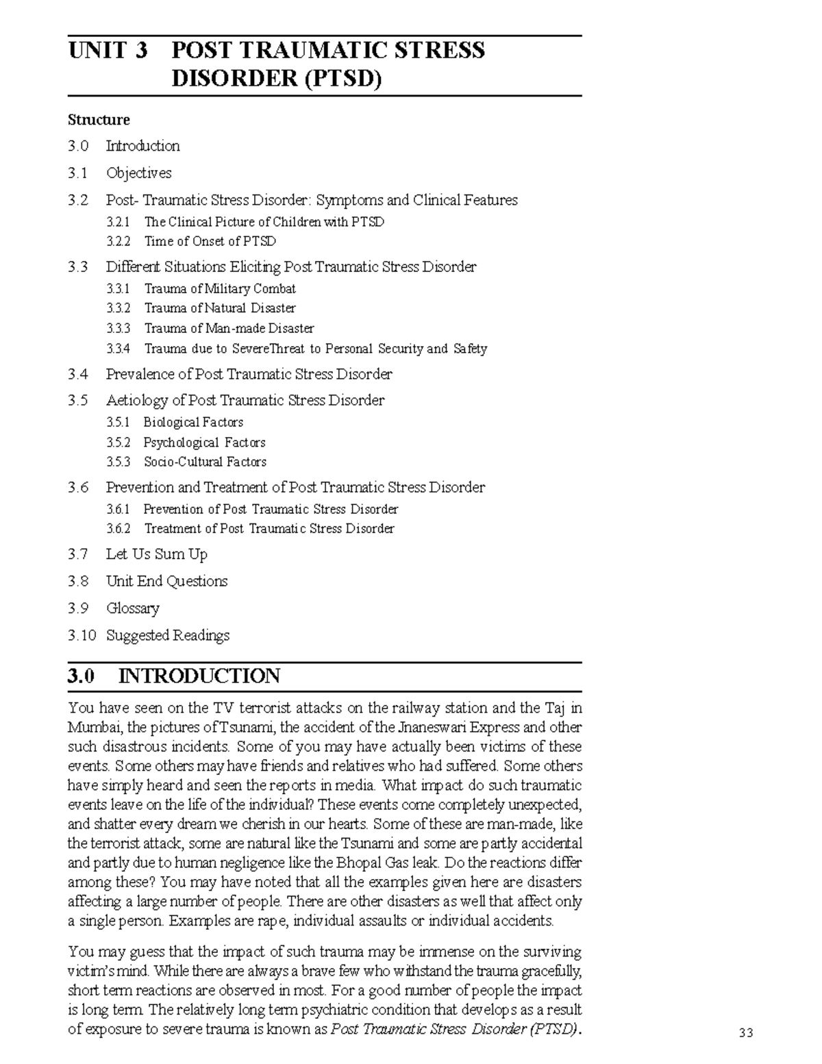 Unit-3 - Material of clinical psychology - UNIT 3 POST TRAUMATIC STRESS ...