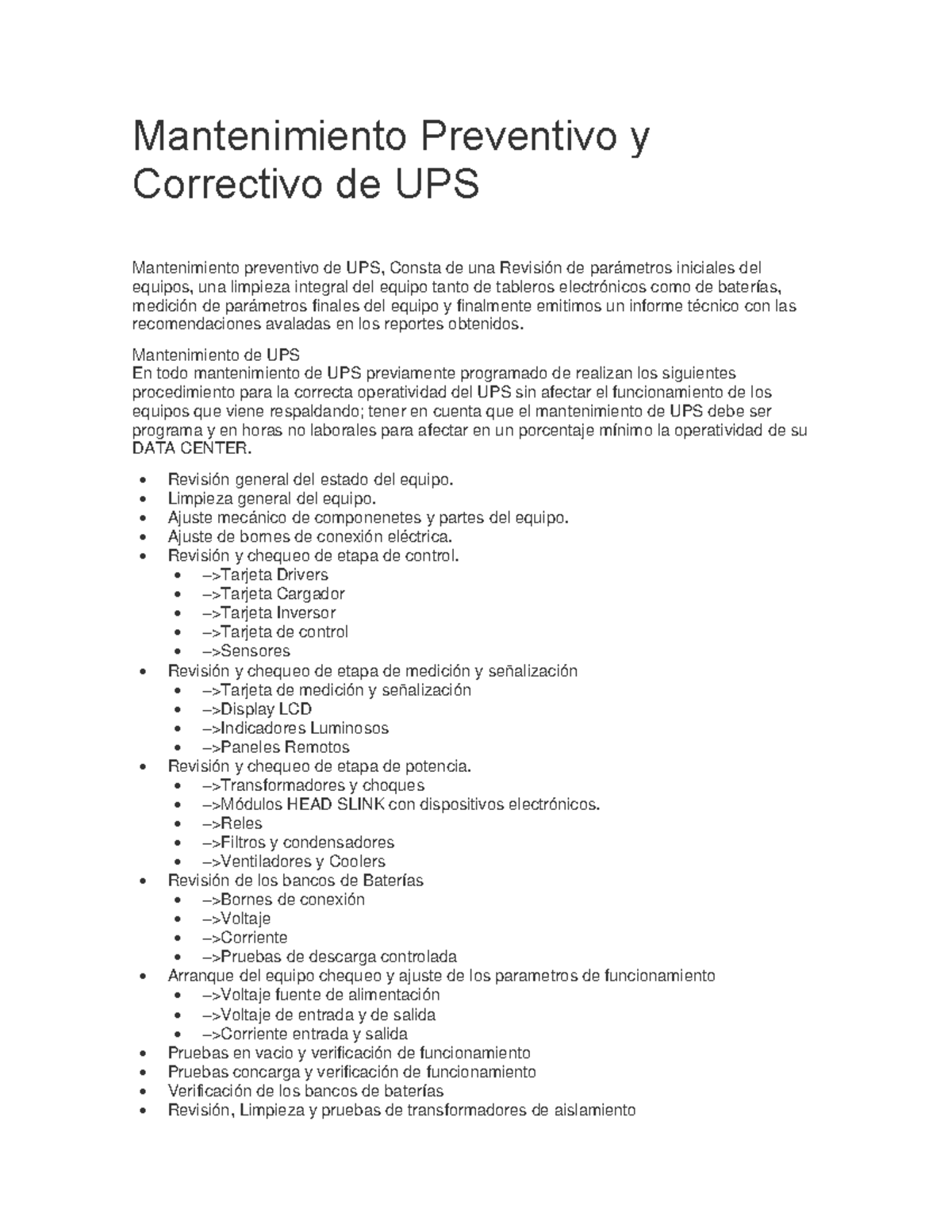 Mantenimiento DE UPS, practica - Mantenimiento Preventivo y Correctivo de UPS Mantenimiento ...