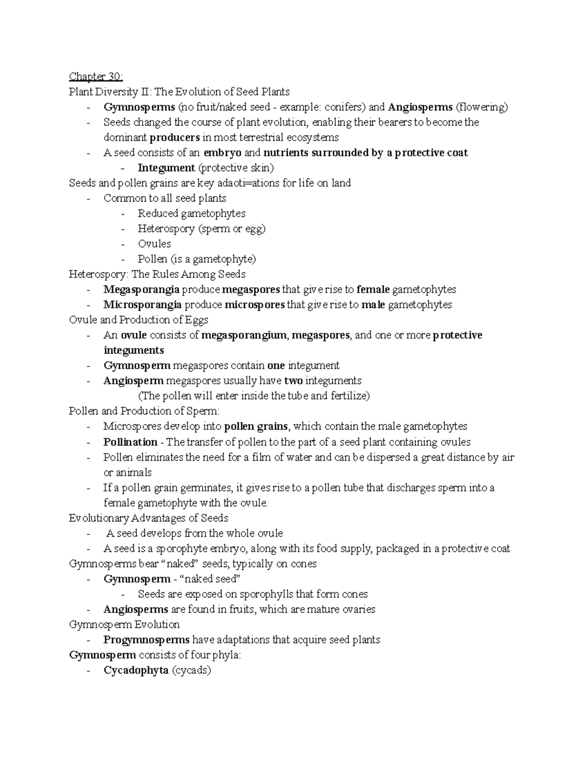 Biology II Lecture Chapter 30 (Plant Diversity II) - Chapter 30: Plant ...
