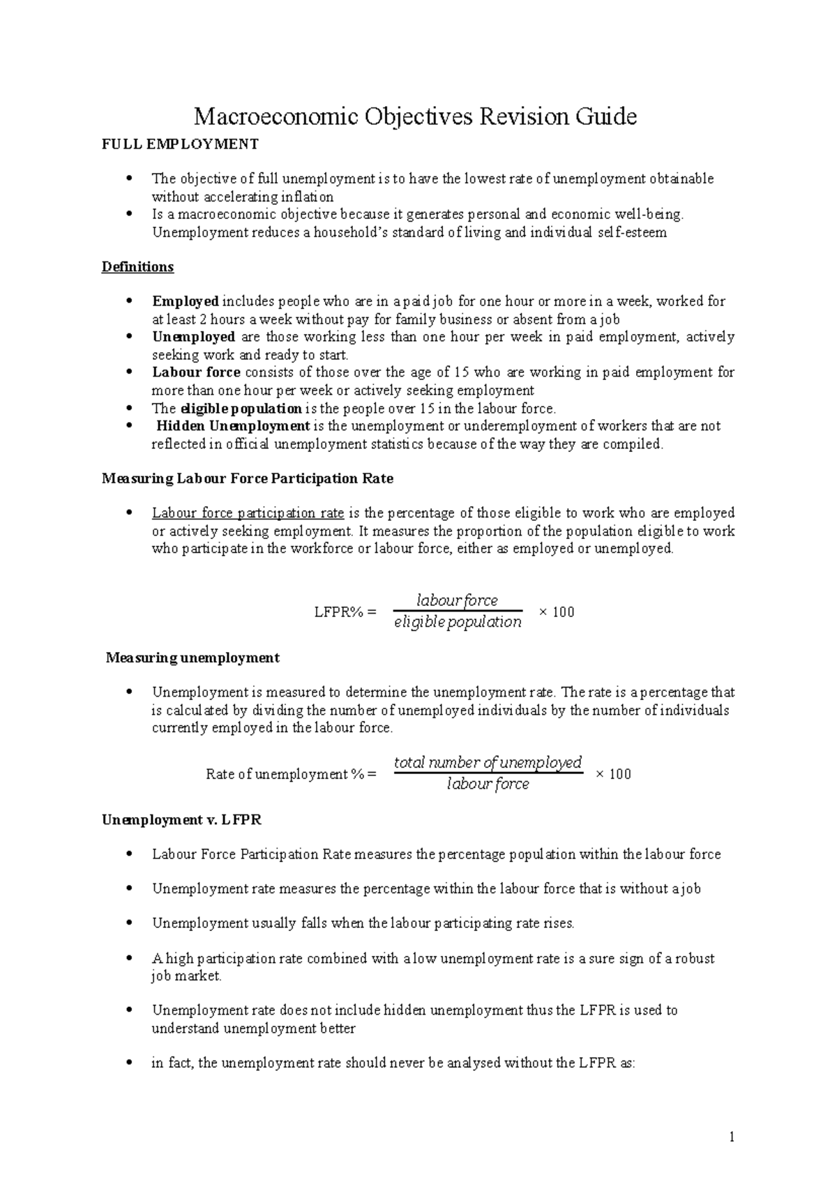 Macroeconomic Objectives Revision Guide - ECO12 - UNSW Sydney - Studocu