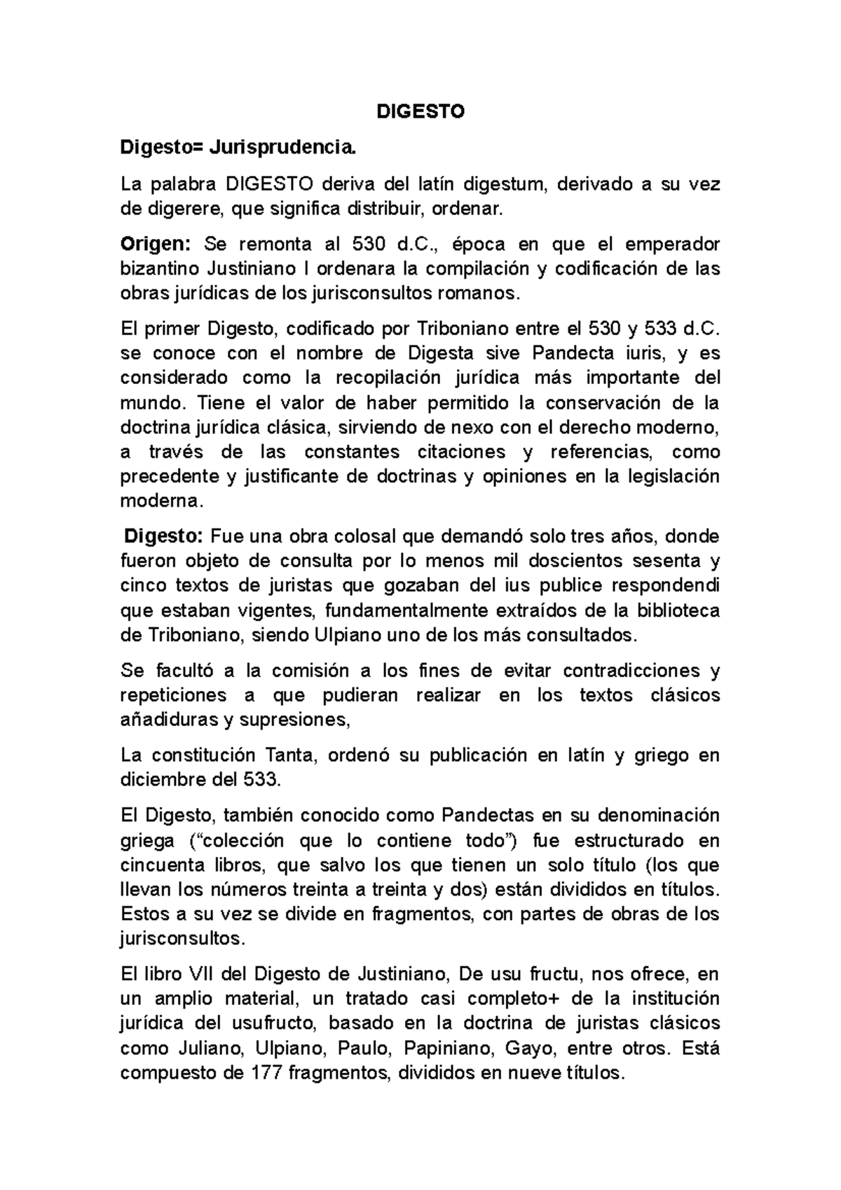 Digesto - todo sobre el disgesto de historia del derecho - DIGESTO ...