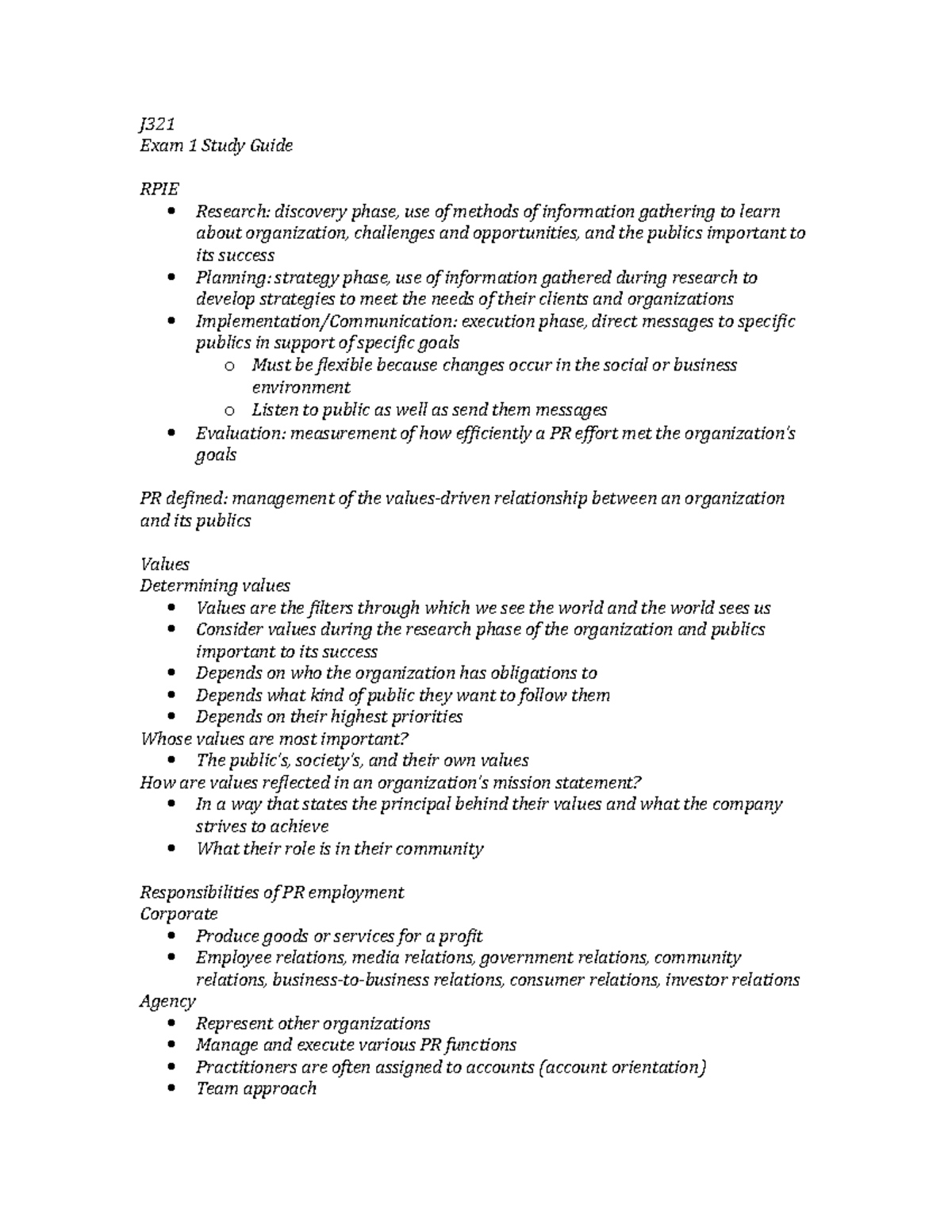 J321 Exam 1 Study Guide - J321 Exam 1 Study Guide RPIE Research ...