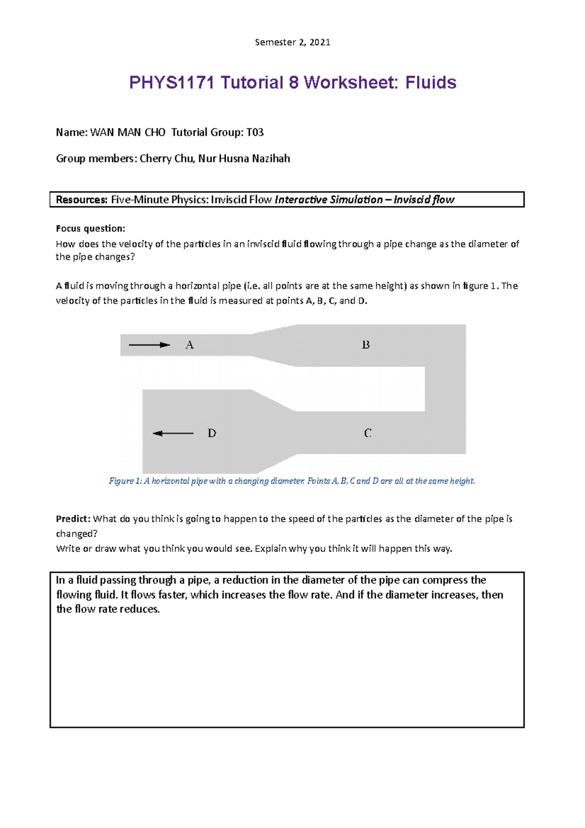 PHYS1171 2021s2.Tutorial 08 Worksheet - Fluids - PHYS1171 - UQ - Studocu
