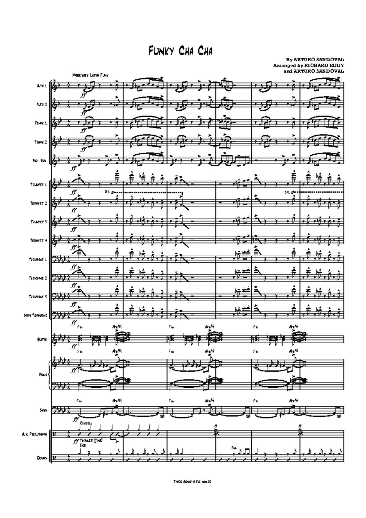 Funky Cha Cha Score - Alto 1 Alto 2 Tenor 1 Tenor 2 Bari. Sax. Trumpet 1 Trumpet 2 - Studocu