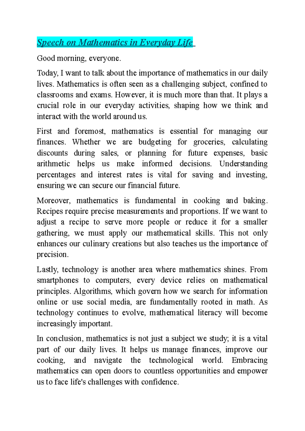 Public Speaking Event - sejarah - Speech on Mathematics in Everyday ...