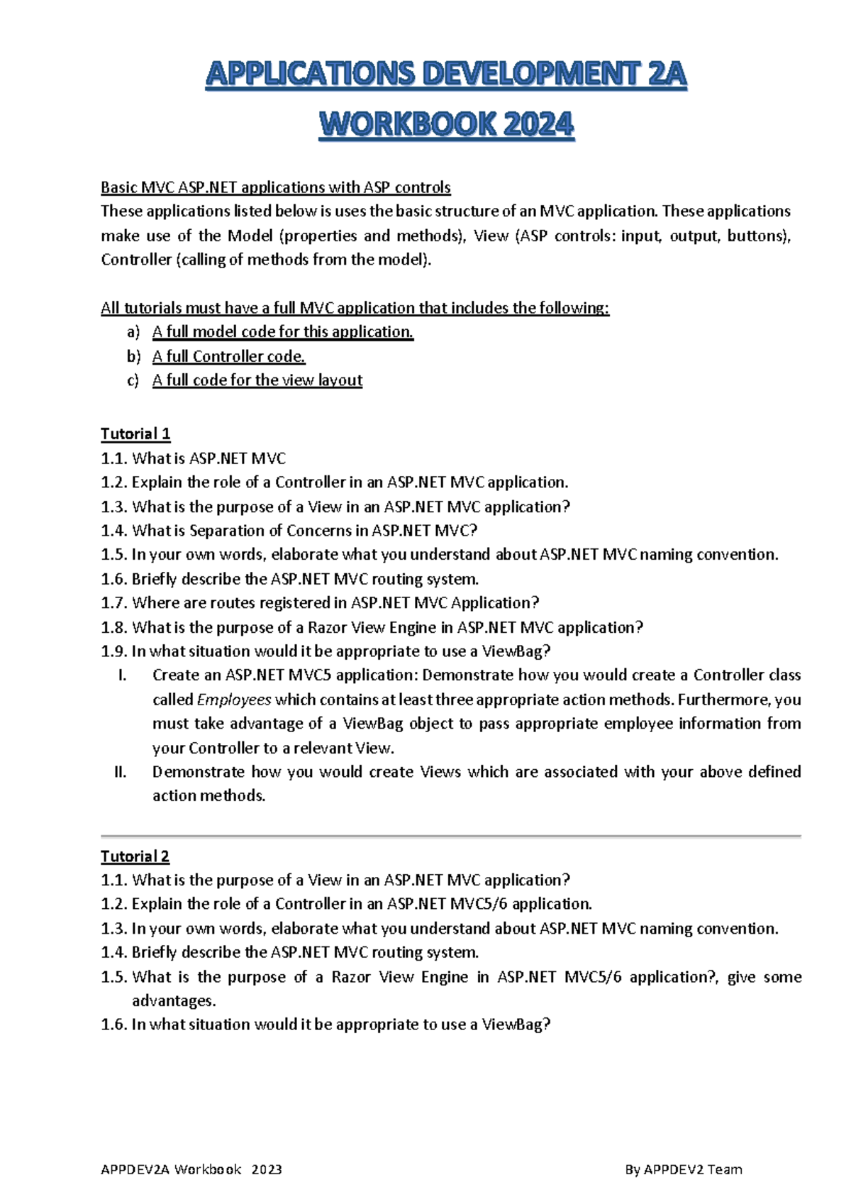 APDA201 Workbook 2024 Student Version 1 4d200eb0532123 ed0cd7ff017d321fec - Basic MVC ASP - Studocu
