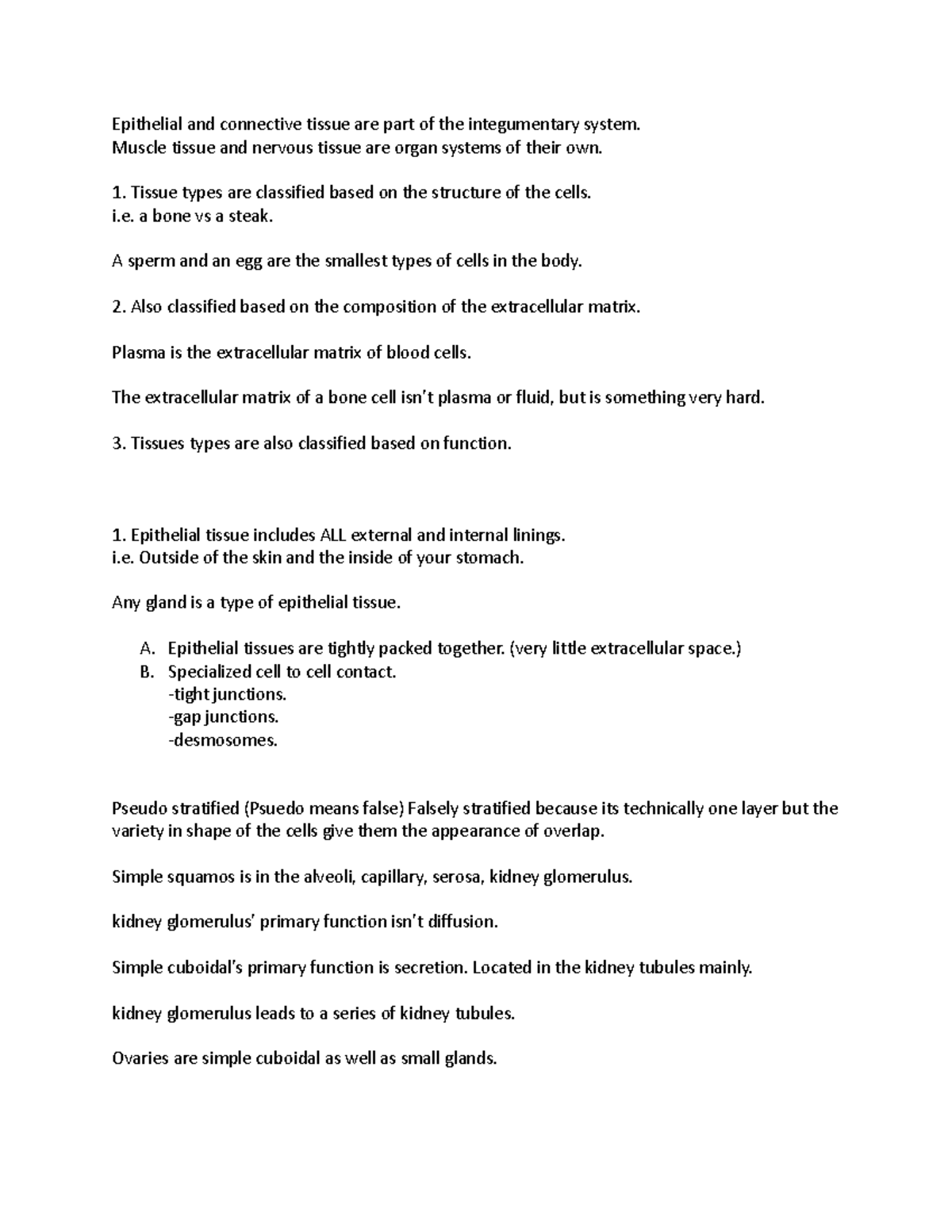 Tissue Notes TypedTissue Notes - Epithelial and connective tissue are ...