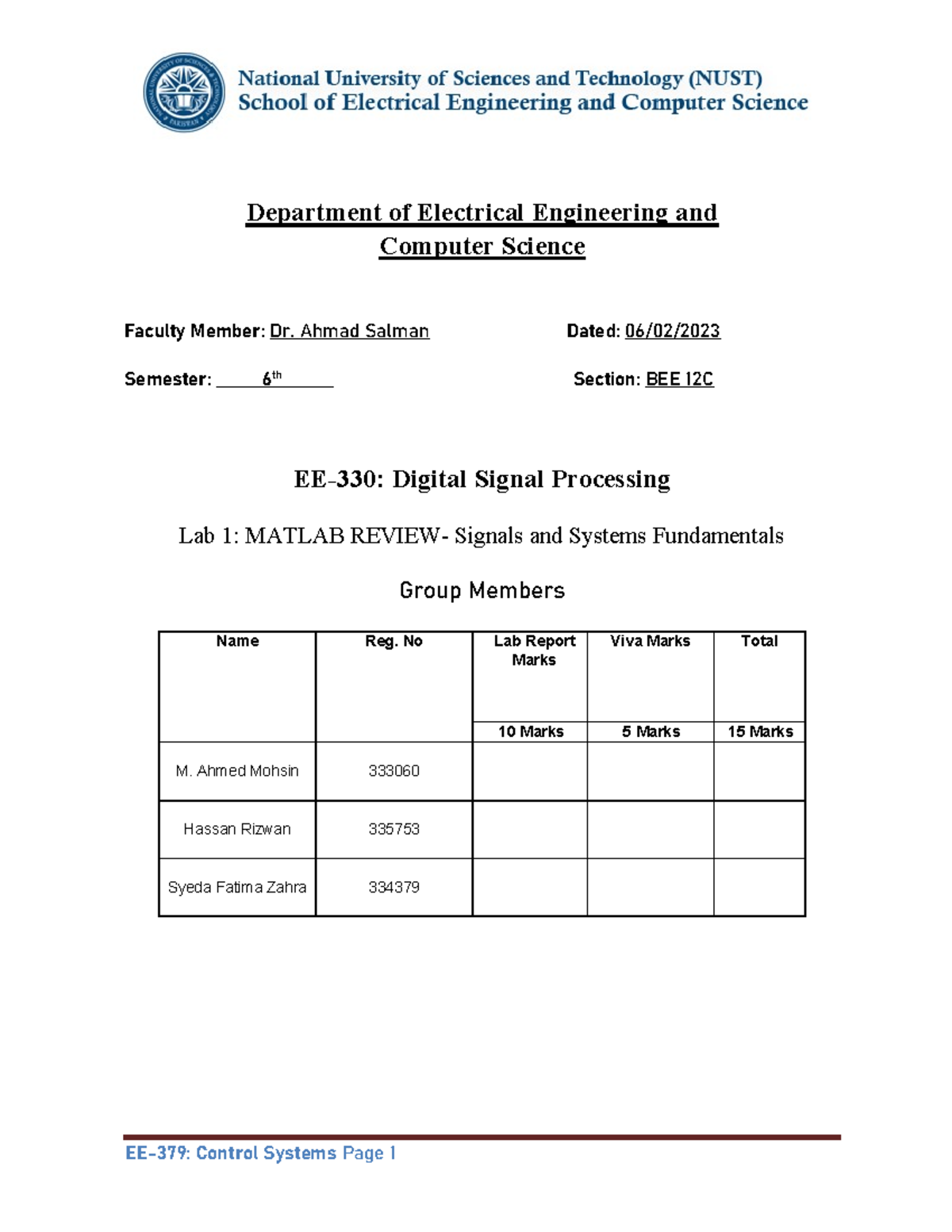 DSP lab 1 merged - lab - Department of Electrical Engineering and Computer Science Faculty ...