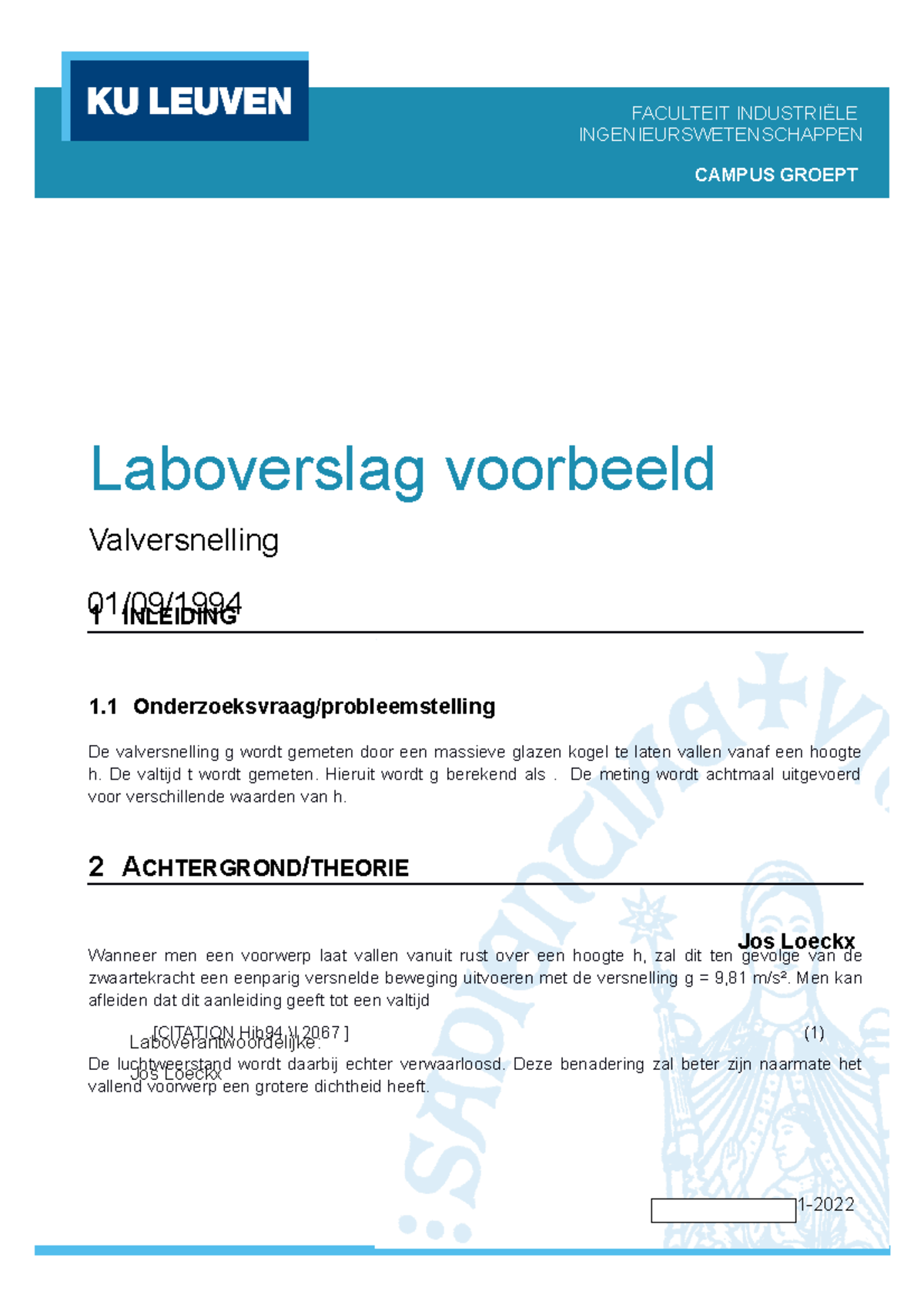 Vbverslag meting g - Laboverslag voorbeeld Valversnelling 1 INLEIDING 1 ...