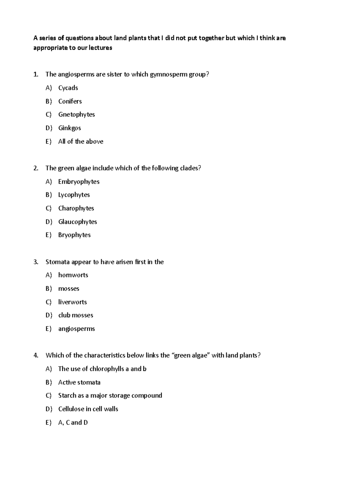 BZ1007-AG1007-2016-Yet more land plant questions - A series of ...