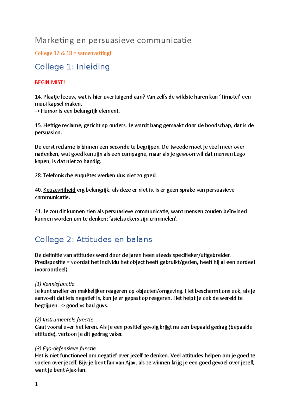 MPC College - Marketing en persuasieve communicatie College 17 & 18 ...