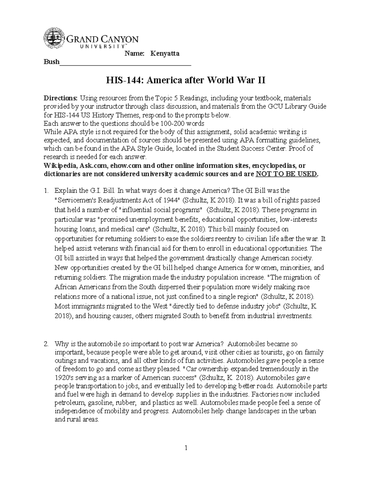 HIS-144-RS-America after WWII Worksheet - Name: Kenyatta Bush