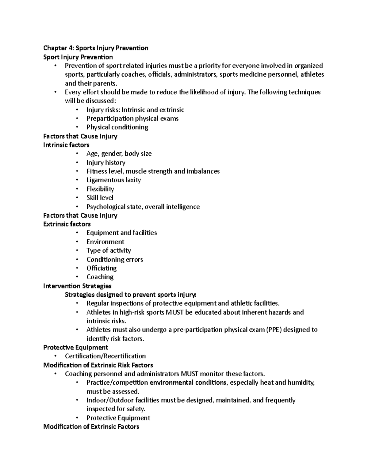 Ch 4 - sports injury prevention - Chapter 4: Sports Injury Prevention ...