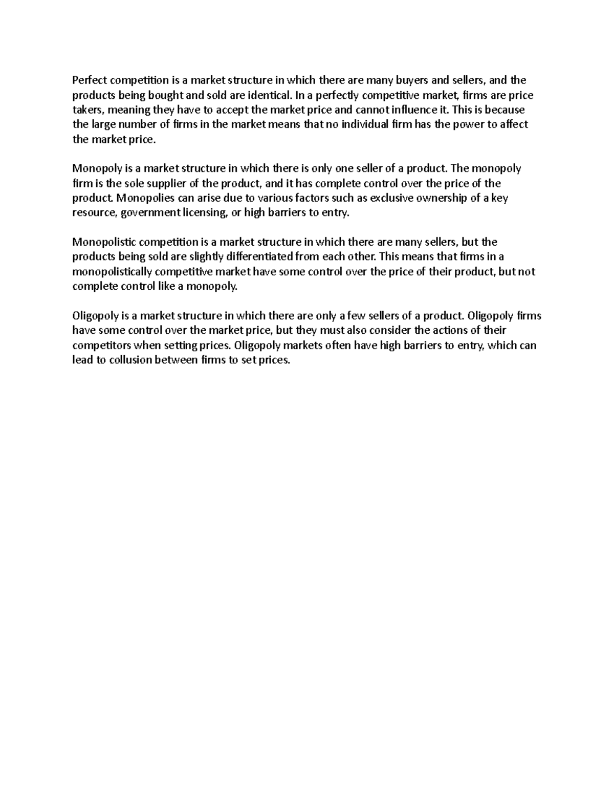 Perfect competition notes - Perfect competition is a market structure ...