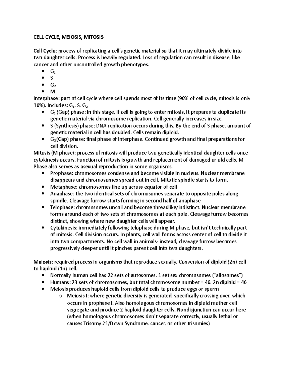 Mitosis Meiosis Lab Notes - CELL CYCLE, MEIOSIS, MITOSIS Cell Cycle ...