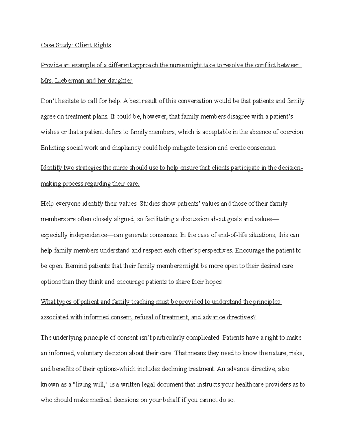 Case Study Client Rights - Case Study: Client Rights Provide an example ...