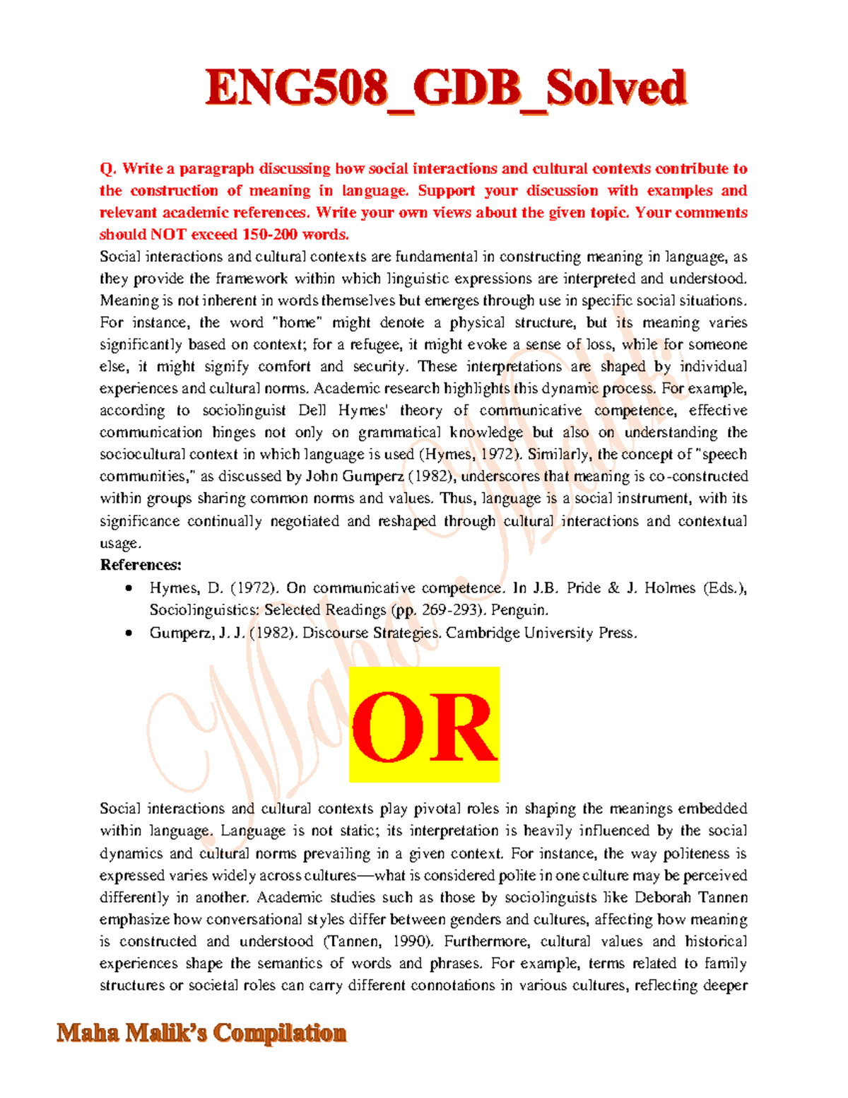 Eng508 Gdb Sample Solution Q Write A Paragraph Discussing How Social Interactions And