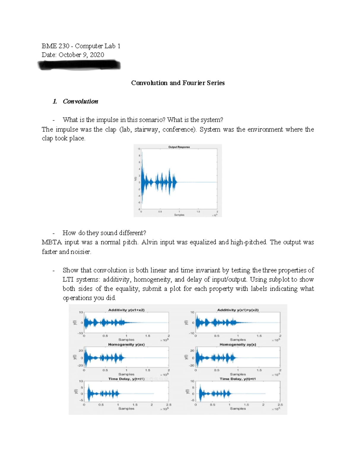 Computer Lab 1 - BME 230 - BME 230 - Computer Lab 1 Date: October 9 ...
