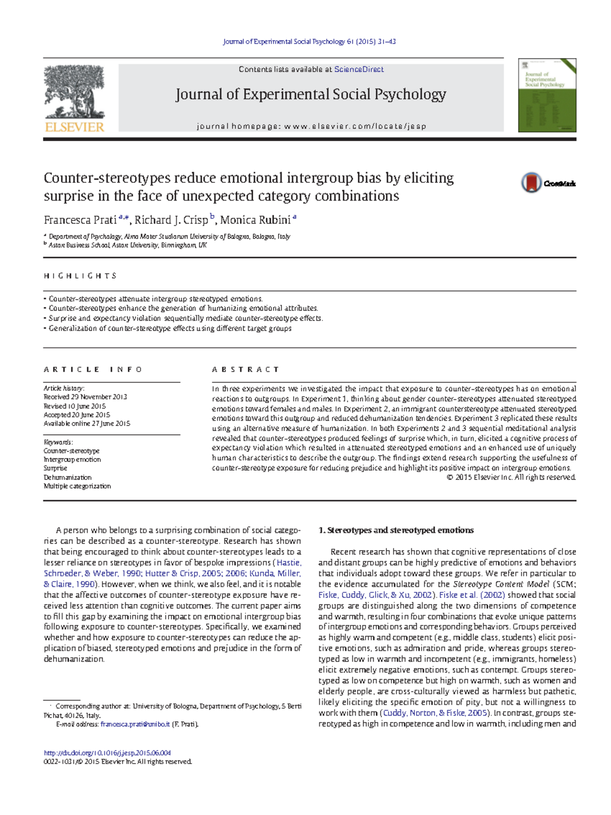 Articolo - Counter-stereotypes reduce emotional intergroup bias by ...