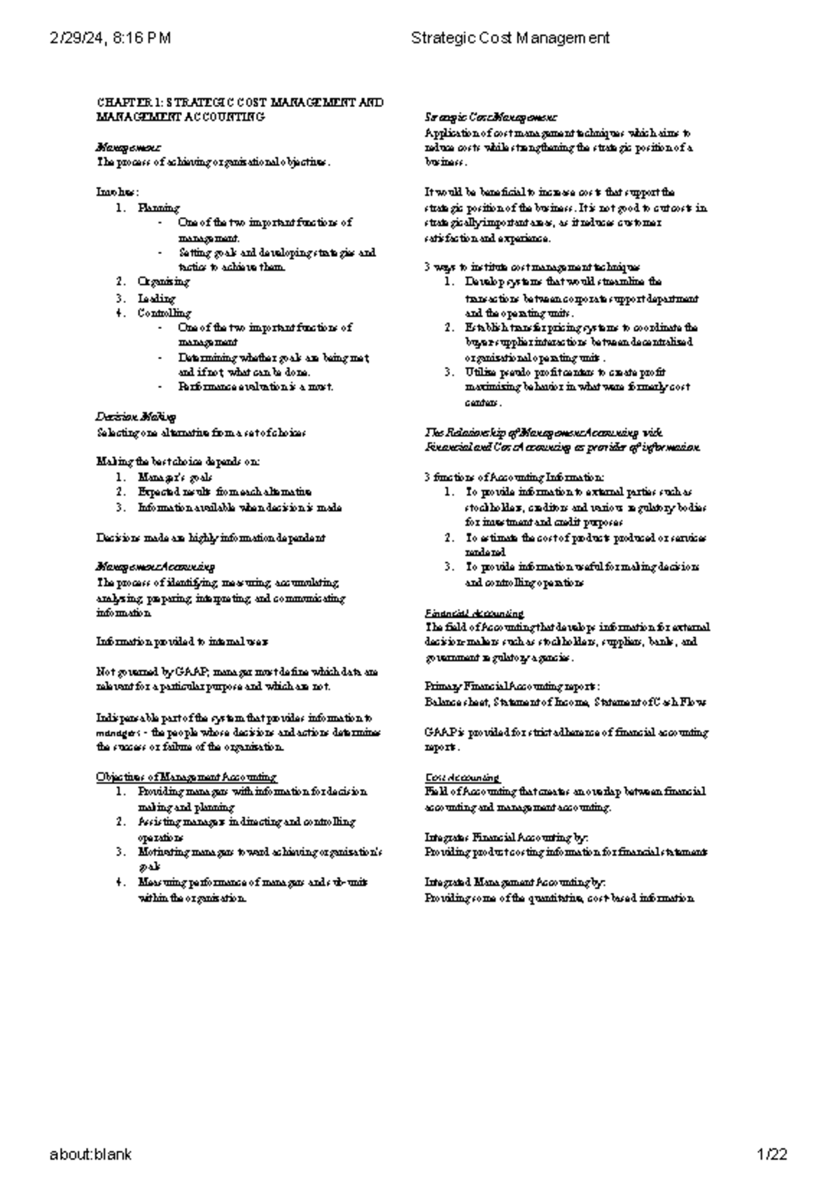Strategic Cost Management - CHAPTER 1: STRATEGIC COST MANAGEMENT AND MANAGEMENT ACCOUNTING - Studocu