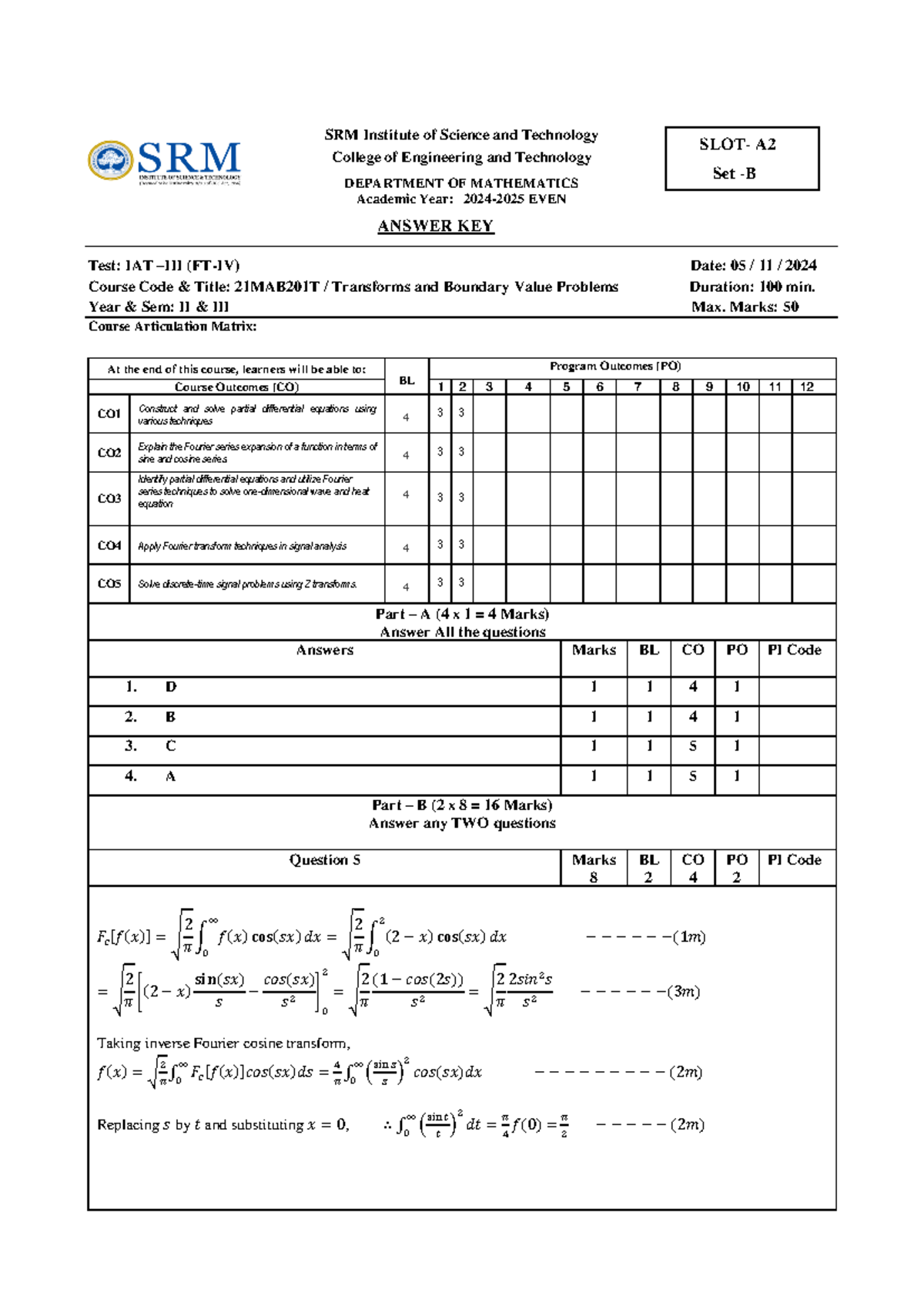 A2 slot-Set-B - paper - SRM Institute of Science and Technology College ...