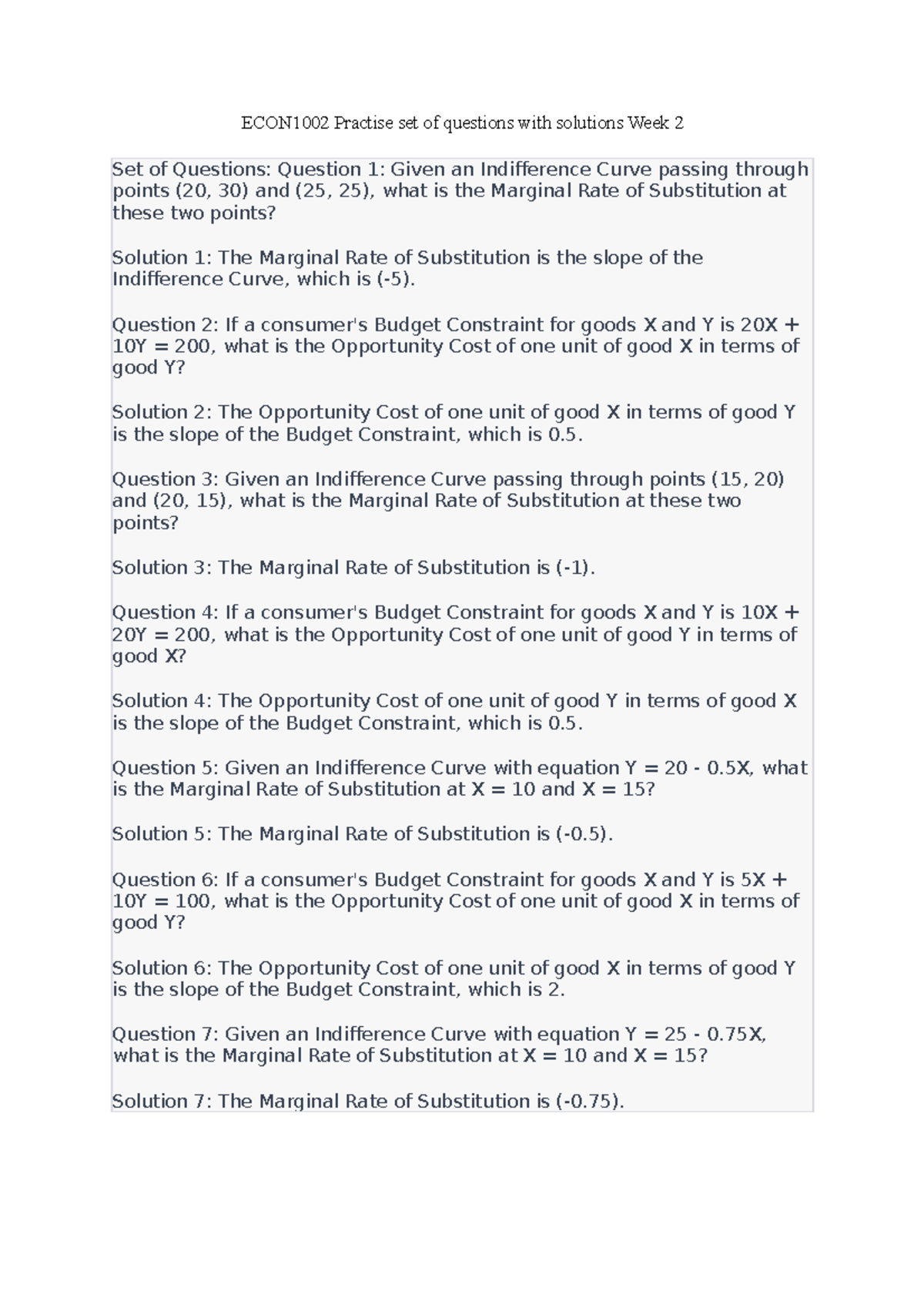 Econ test 2 - ECON 1002 - Test 2 Study Material with solutions attached ...