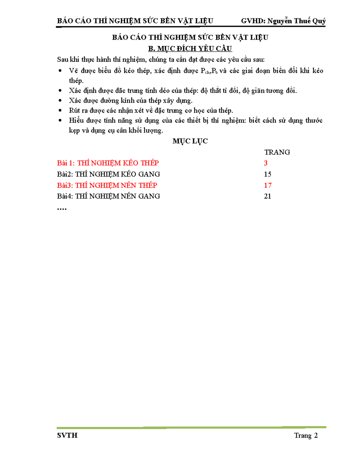 123doc bao cao thi nghiem suc ben vat l - BÁO CÁO THÍ NGHIỆM SỨC BỀN VẬT LIỆU B. MỤC ĐÍCH YÊU ...