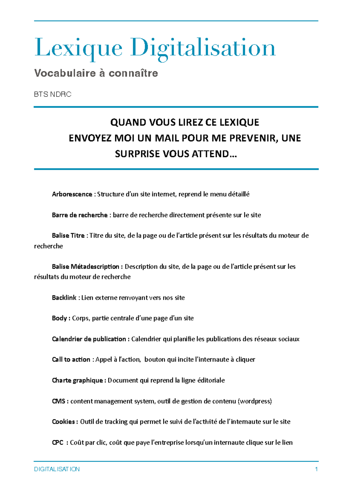 Lexique - definition des mots - Lexique Digitalisation Vocabulaire à ...