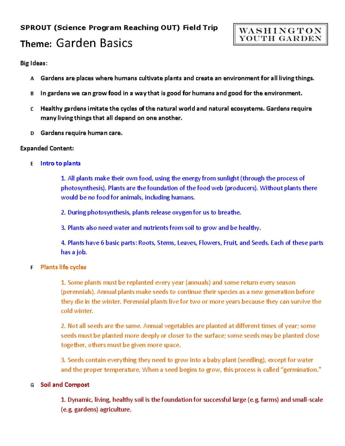 Gardening Basic Plants - SPROUT (Science Program Reaching OUT) Field ...