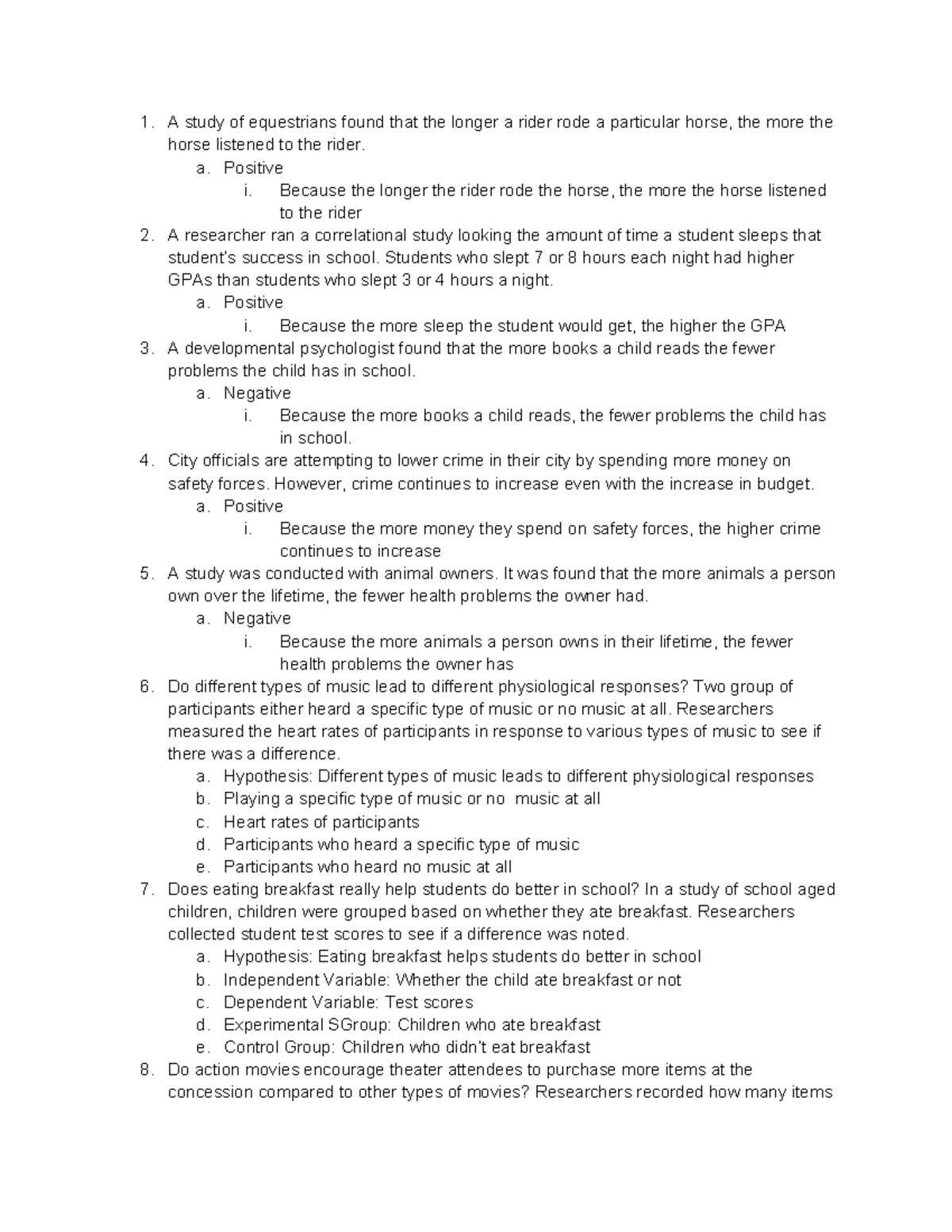 Sychological Research Assignment Correlations and Experiments - A study ...