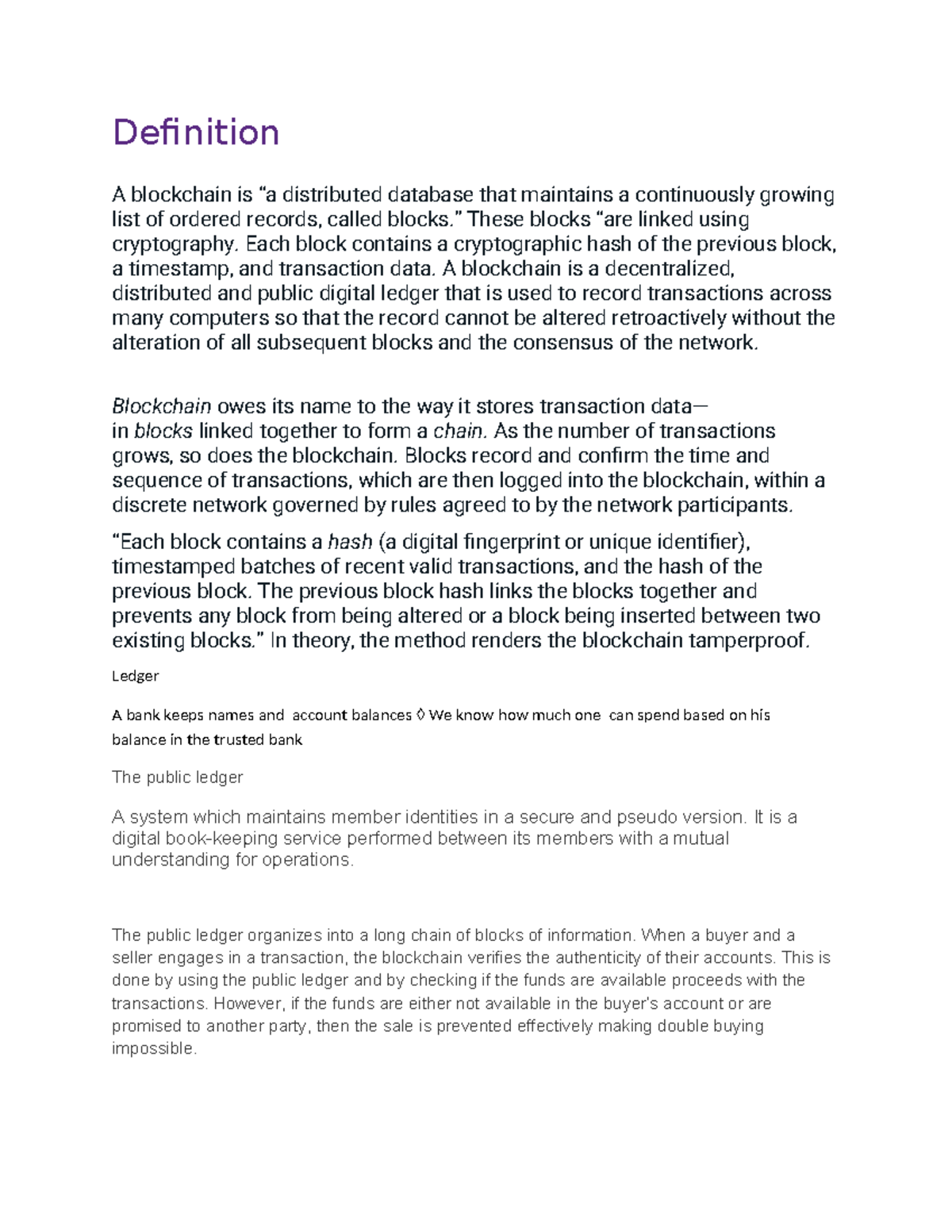 Cbt notes - about blockchain - Definition A blockchain is “a ...