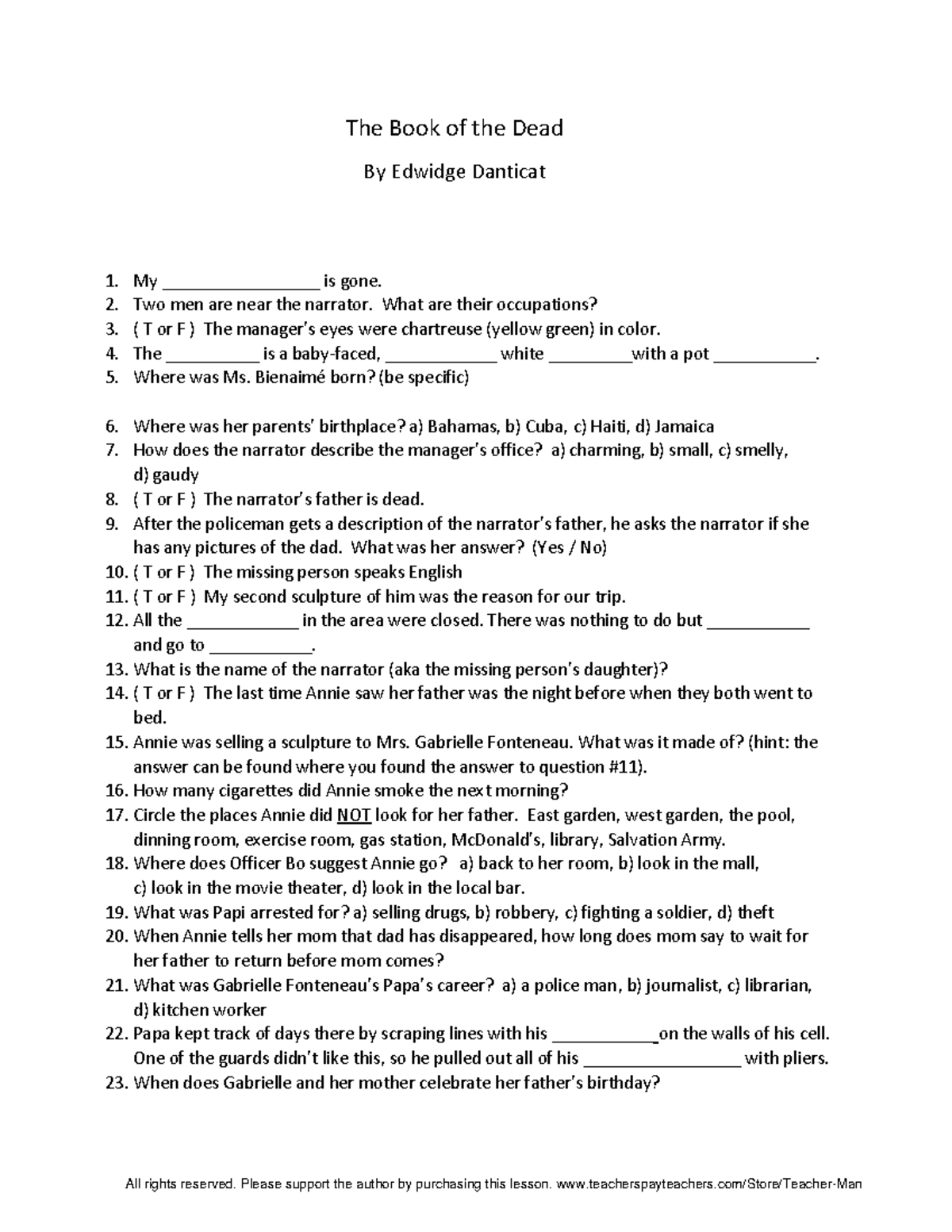 The Bookofthe Dead By Edwidge Danticat Complete Guided Reading ...