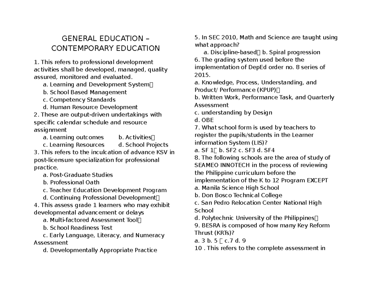 General Education Contemporary Education - GENERAL EDUCATION ...