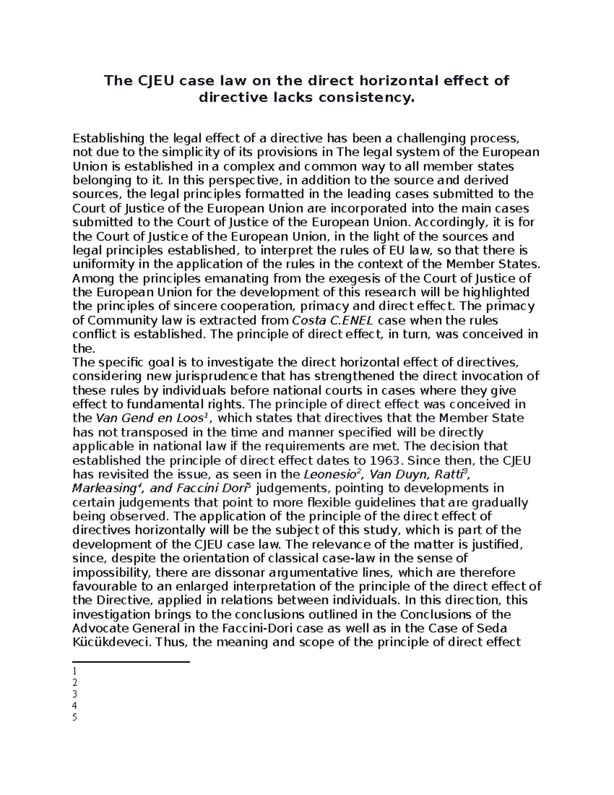 EU assigment final - assigmn - The CJEU case law on the direct ...