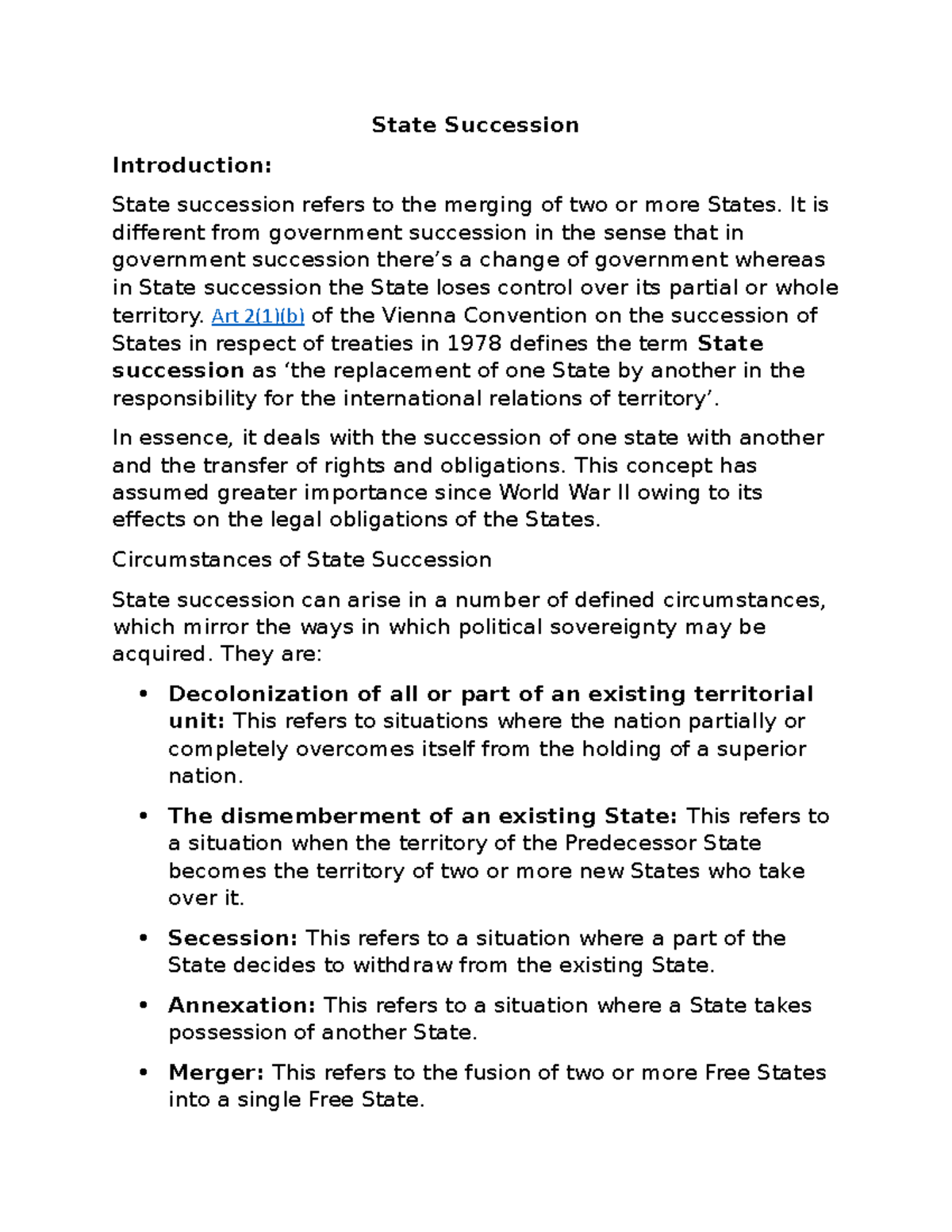 State Succession - Law - Punjab University - Studocu