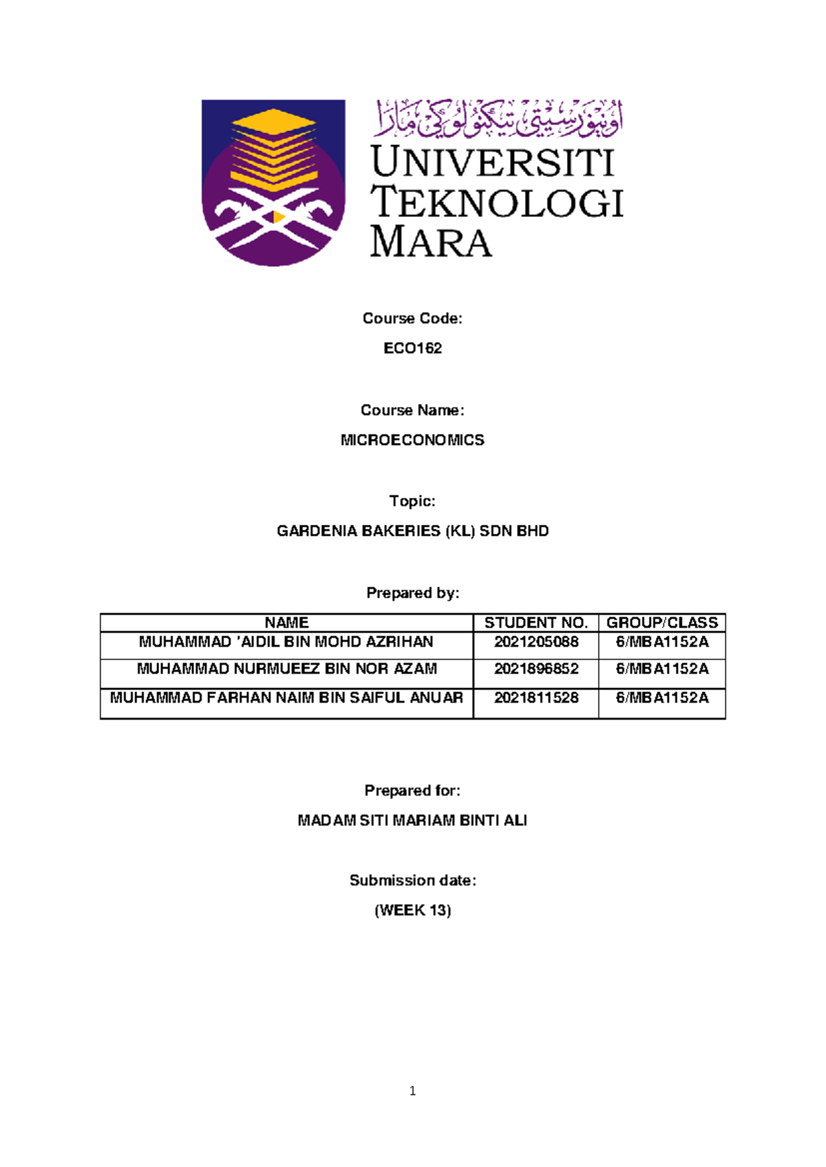 Group 6 ECO162 Group Assignment - Course Code: ECO Course Name ...