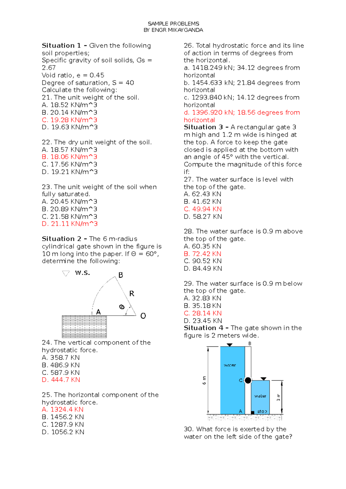 Problem SET1 - Hydraulics - SAMPLE PROBLEMS BY ENGR MIKAYGANDA Situation 1 – Given the following ...