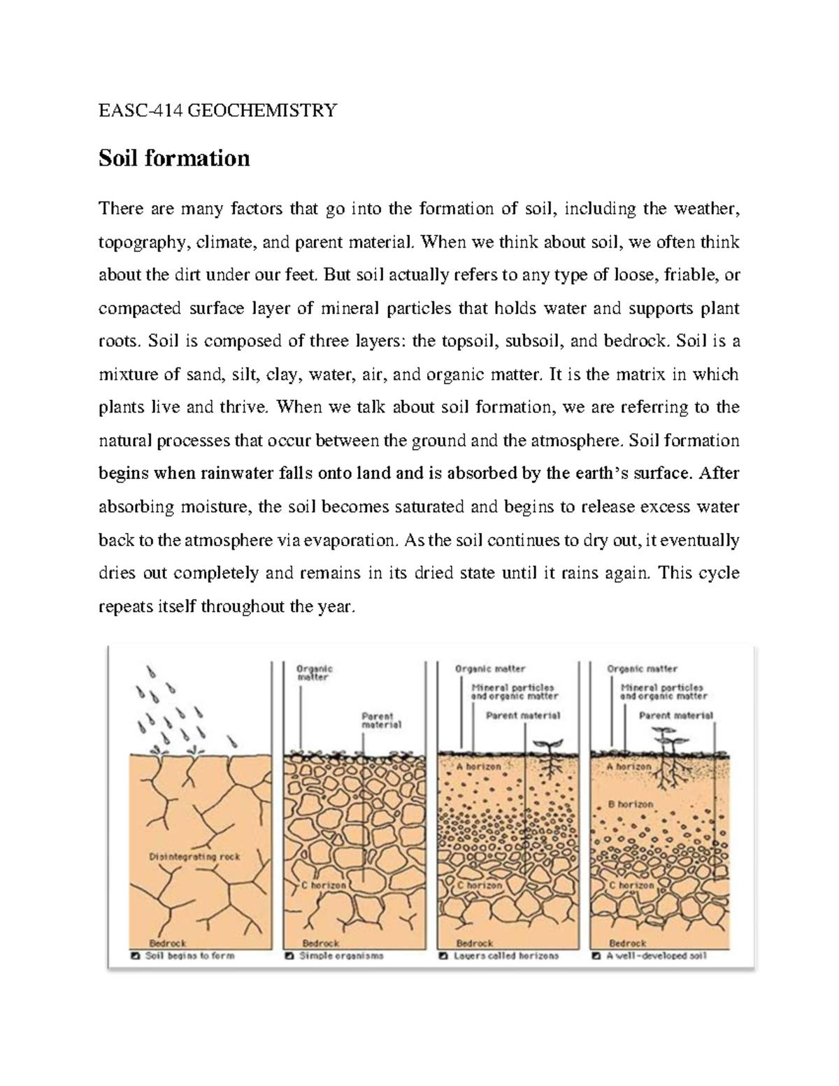 Soil formation - EASC-414 GEOCHEMISTRY Soil formation There are many ...